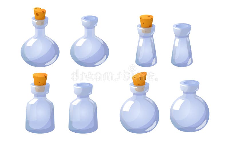 Glass Potion Corked and Open Empty Bottles Set. Stock Vector ...