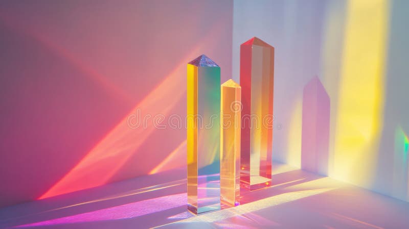 Glass Prism Refracting Light into Colorful Shadows, Vibrant and Modern ...