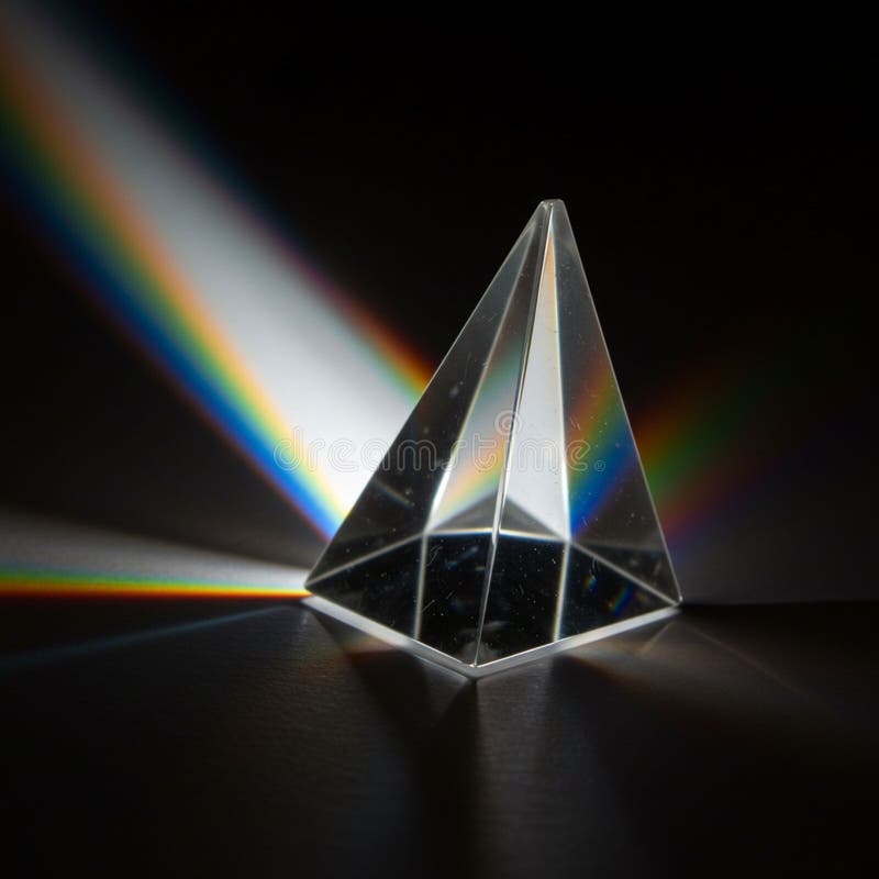 A Glass Prism with Triangular Faces Sits on a Dark Surface, Refracting ...