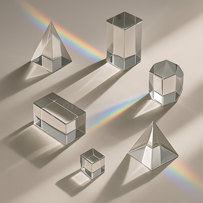 Glass Prisms Refract Light Creating a Rainbow Spectrum on a Neutral ...