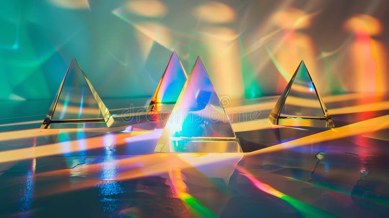 Glass Prisms on Table Reflecting Rainbow Light Stock Illustration ...