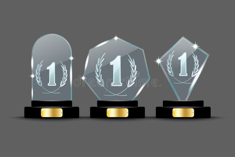 Glass Prizes on a Stand. Award Background. Glass Prizes in Different ...