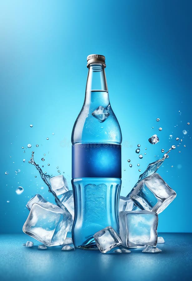 Glass Product Bottle Mockup with Ice Cube Stock Illustration ...