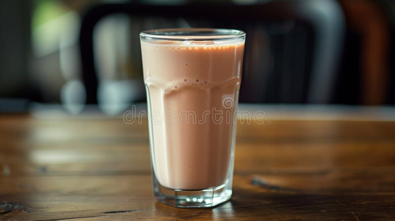 A Glass of Protein Drink Close-up on a Wooden Table in the Center of ...