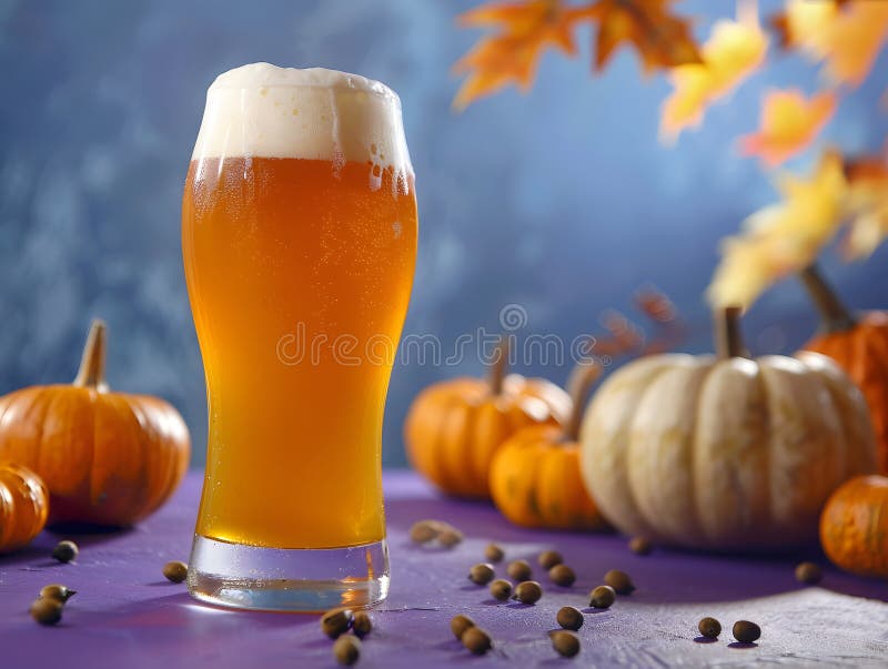 Pumpkin Spiced Beer with Fall Decor Stock Illustration - Illustration ...