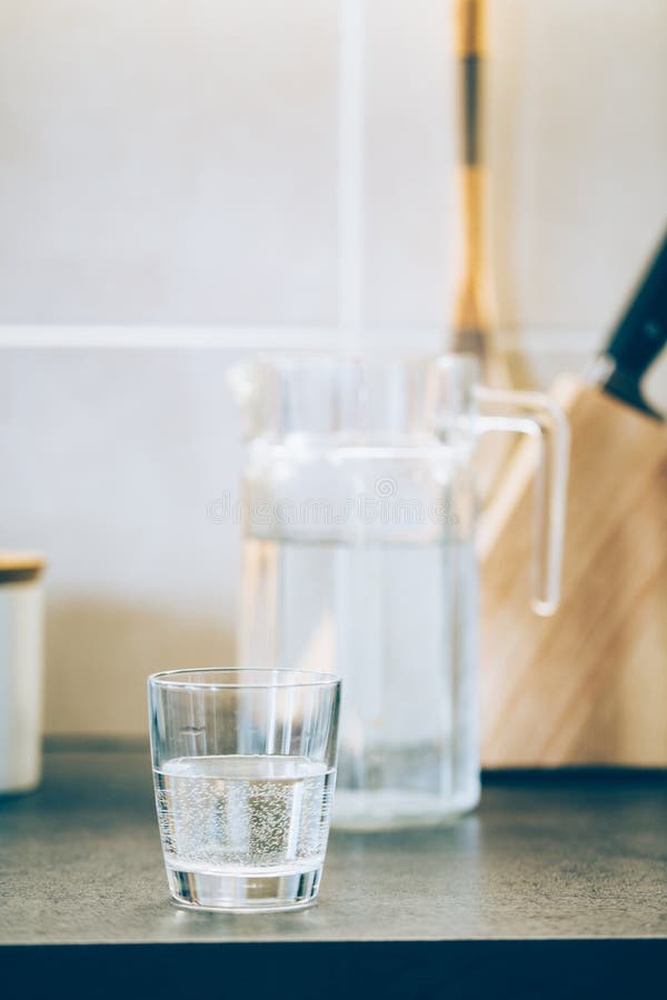 Glass of Pure Water on Kitchen Table Stock Image - Image of food ...