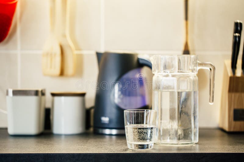 Glass of Pure Water on Kitchen Table Stock Photo - Image of healthy ...