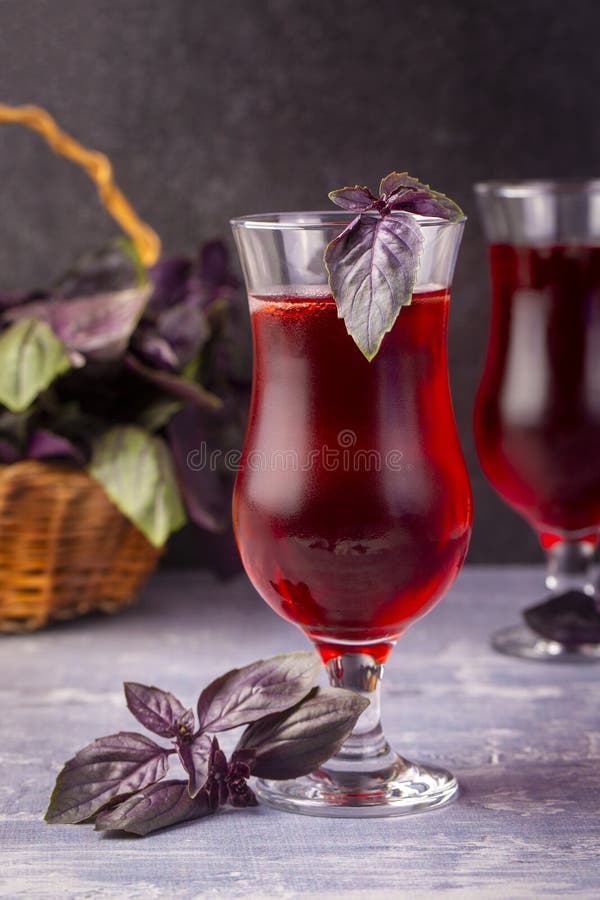 Glass of Purple Basil Sherbet and Purple Basil Stock Image - Image of ...
