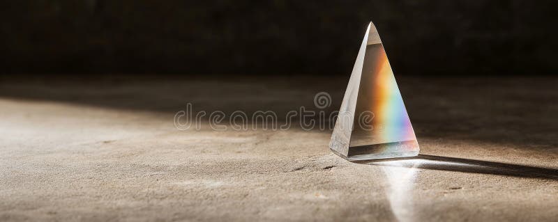 Glass Pyramid is Casting a Rainbow on a Concrete Surface with a Beam of ...