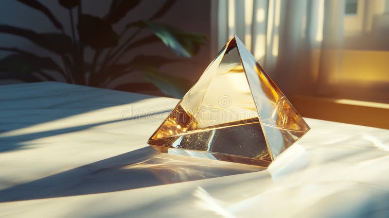 A Glass Pyramid Placed on a Mirrored Surface Casts Sharp Triangular ...