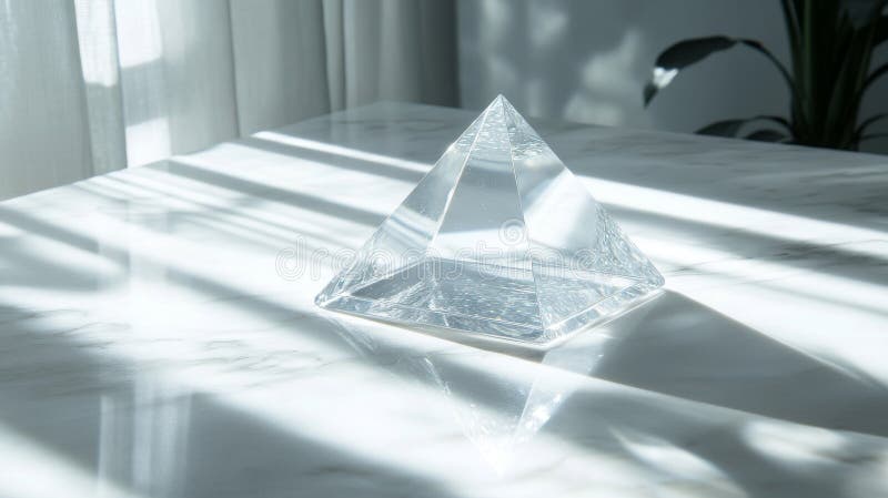 A Glass Pyramid Positioned on a Reflective Base Casts Sharp Triangular ...