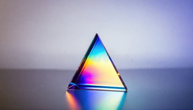 A Glass Pyramid Reflects Light, Creating a Rainbow Effect on a Gray ...