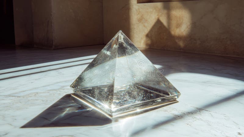A Glass Pyramid Rests on a Reflective Surface, Creating Sharp ...