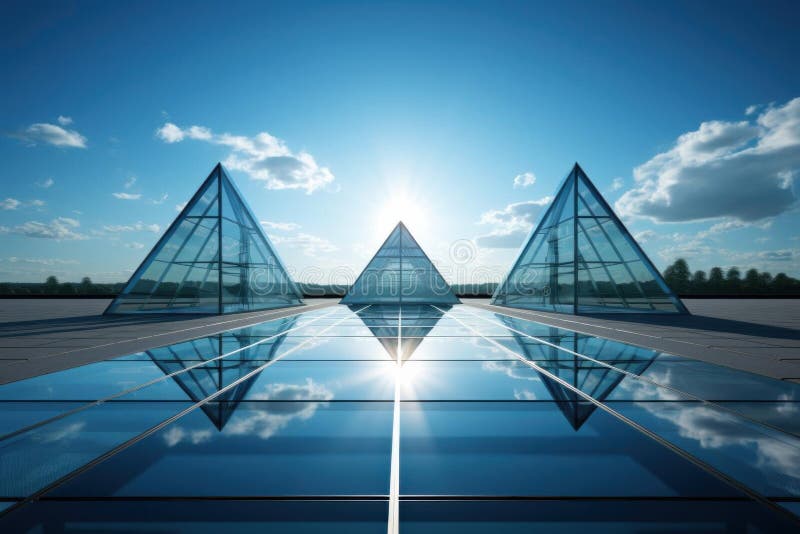 Glass Pyramids with Modern Architecture, Rooftop, and Sunny Day Stock ...