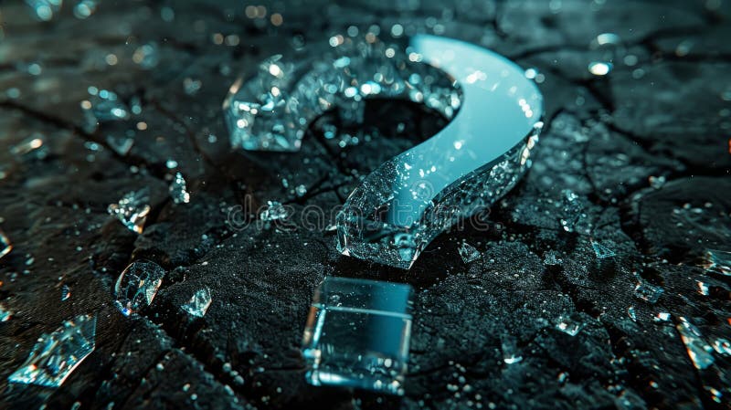 Glass Question Mark Surrounded by Shattered Glass on a Dark Surface ...