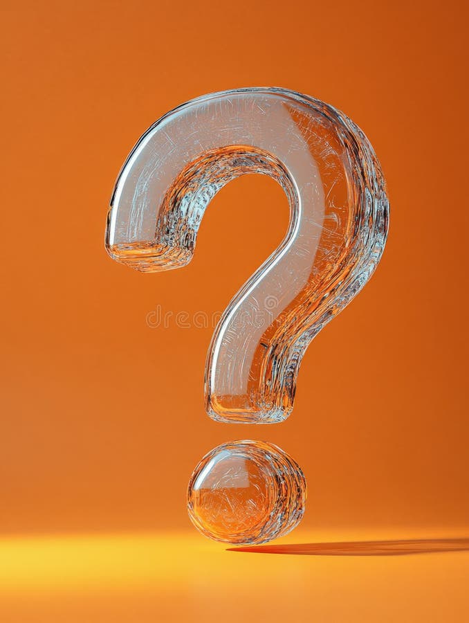 Glass Question Mark on Vibrant Orange Background, 3D Rendering. Stock ...