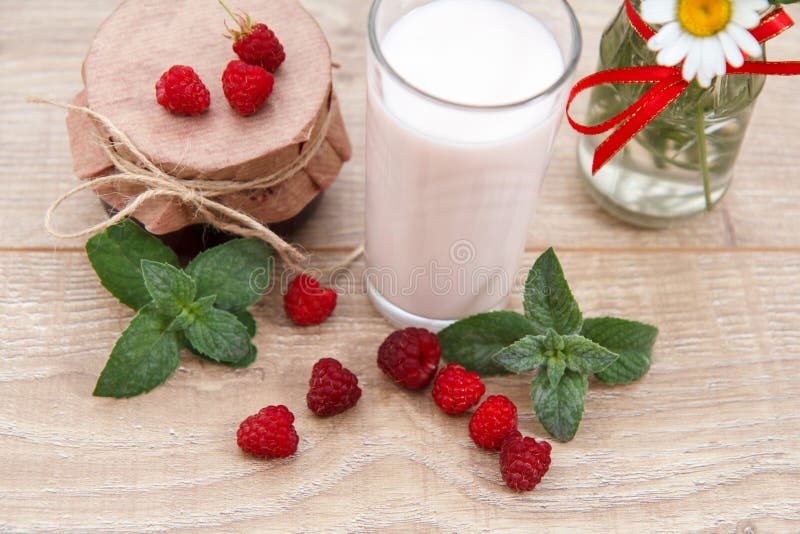 Glass of Raspberry Yogurt with Fresh Berries of Raspberry. Cham Stock ...