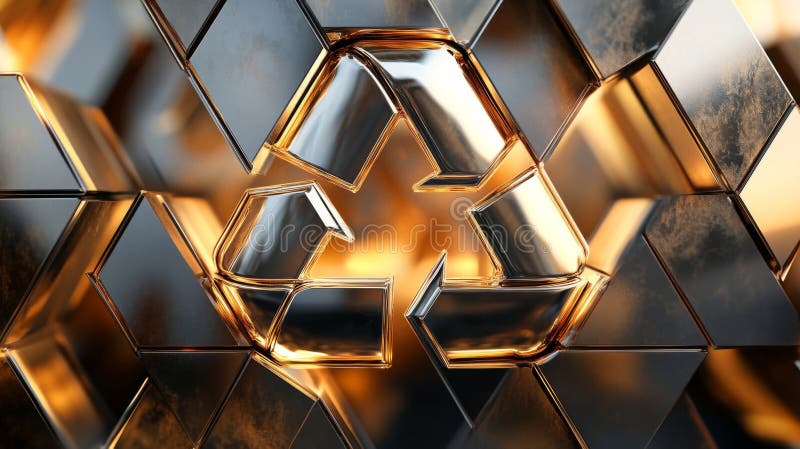 Glass Recycle Symbol in Dark Geometric Pattern Stock Illustration ...