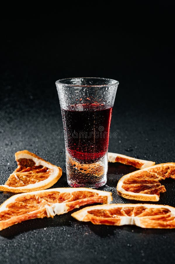 A Glass of Red Alcoholic Drink in Drops Stock Image - Image of cuisine ...
