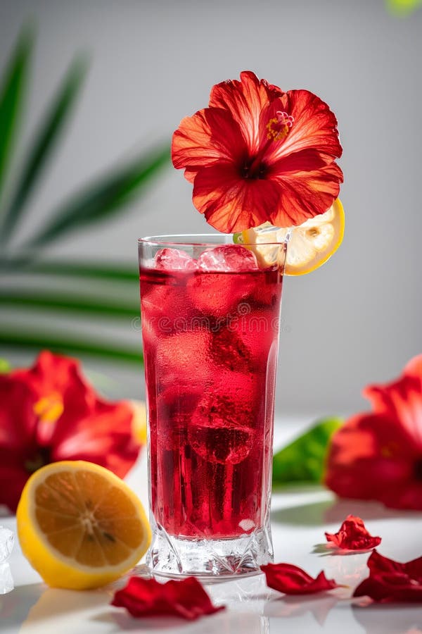 A Glass of Red Drink with a Slice of Lemon on Top Stock Photo - Image ...