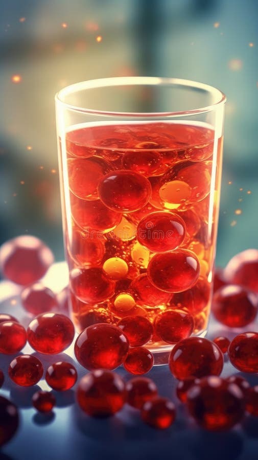 Glass of Red Liquid is Filled with Variety of Small, Round Objects ...