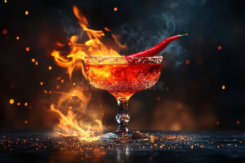 A Glass of Red Liquid with a Red Pepper on Top Stock Image - Image of ...