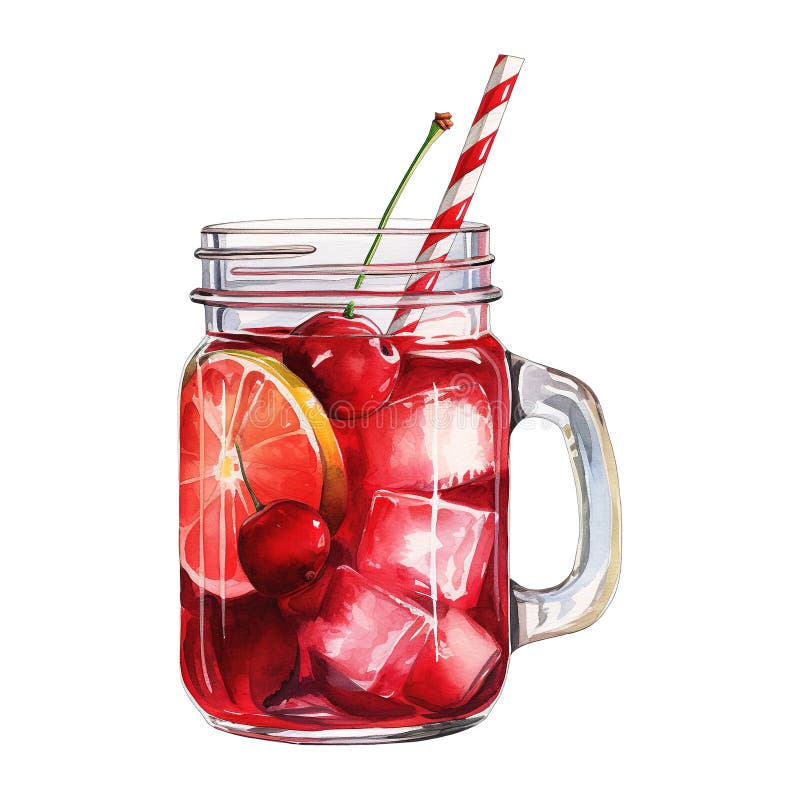 Glass of Red Liquid with a Straw and a Cherry Stock Image ...