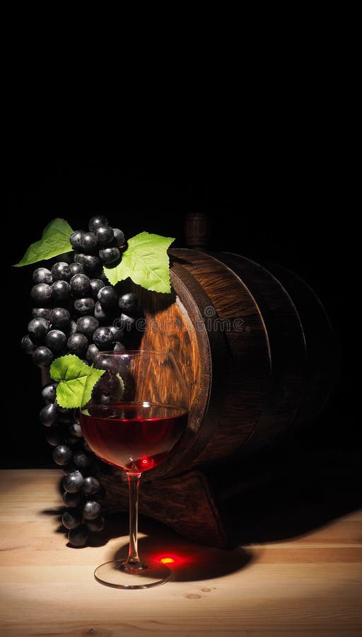 Glass of Red Wine and Barrel on Wooden Table Stock Photo - Image of ...