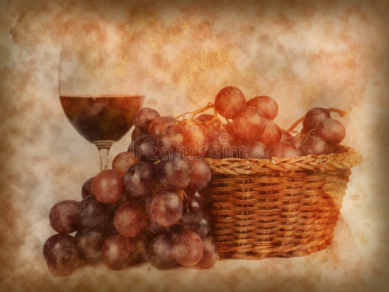 Glass of Red Wine and Grapes Background Stock Illustration ...