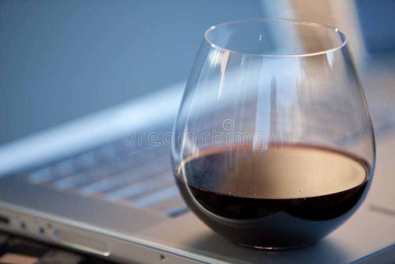 Glass of Red Wine on Laptop Stock Photo - Image of glass, refined: 11001860
