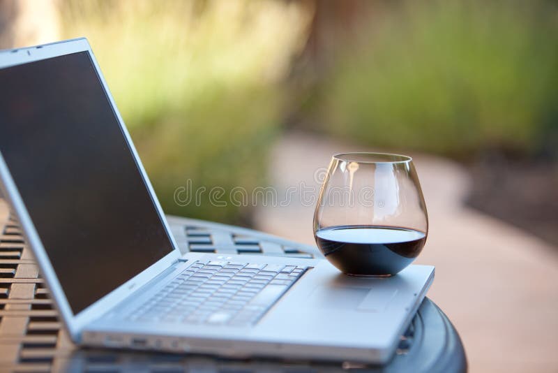 Glass of Red Wine on Laptop Stock Photo - Image of glass, refined: 11001860