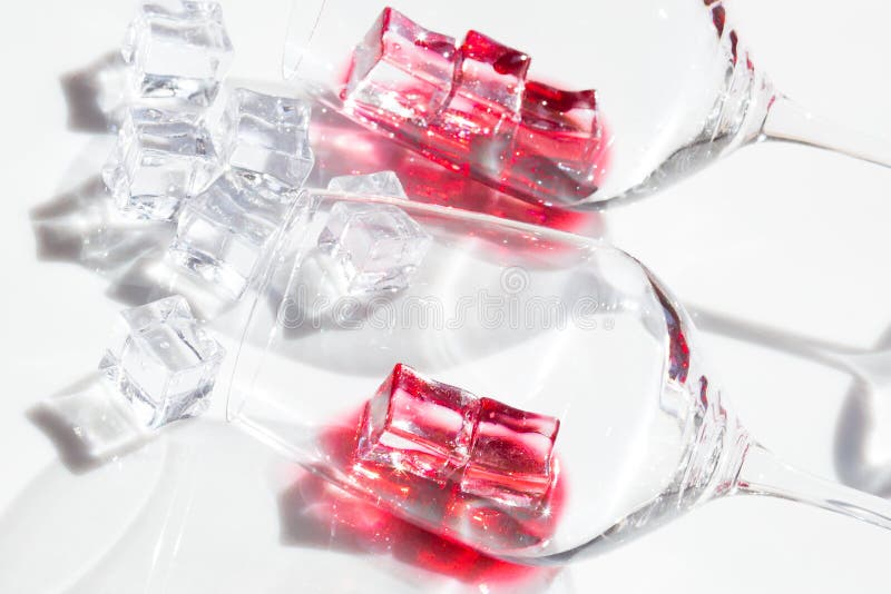 Glass of Red Wine and Pieces of Ice Stock Photo - Image of freeze ...