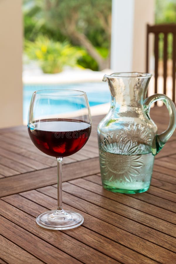 Glass of Red Wine in Poolside Stock Photo - Image of food, french ...