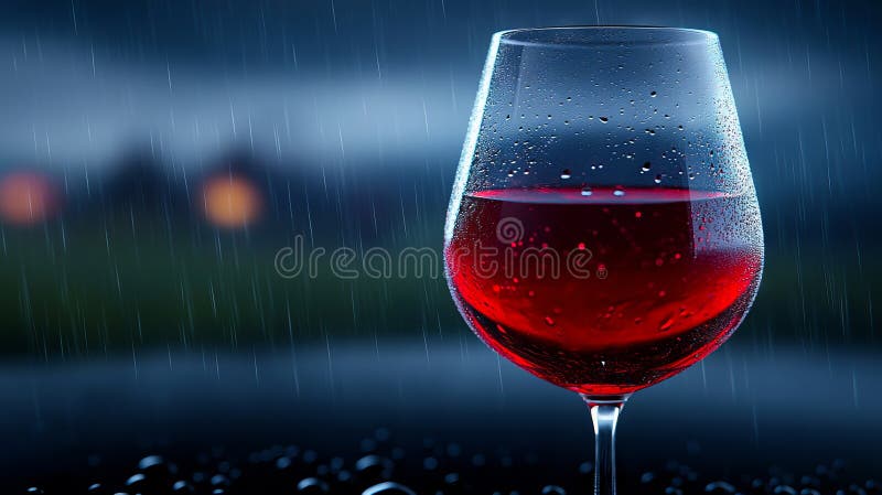 A Glass of Red Wine in the Rain on a Table Stock Photo - Image of ...