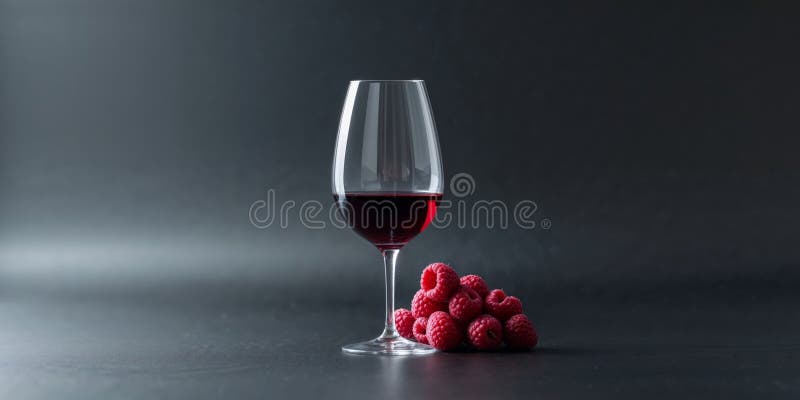 A Glass of Red Wine with Raspberries on a Black Background Creating a ...