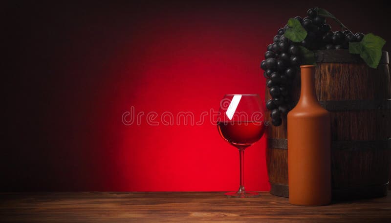 Glass of Red Wine and Rustic Barrel. Red Accent Stock Image - Image of ...