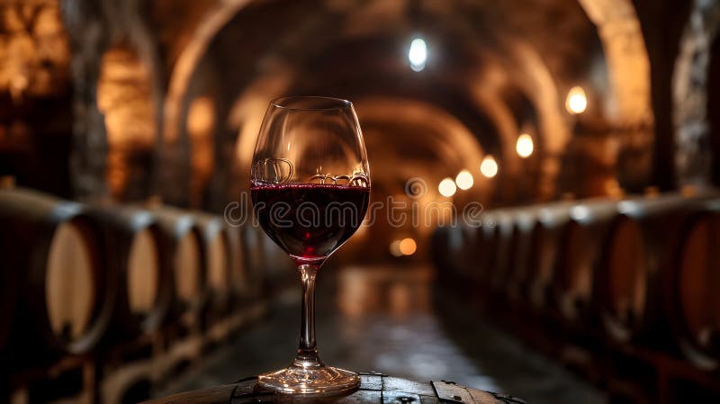 Glass Red Wine Rustic Cellar Wooden Barrels Soft Lighting Stock Photos ...