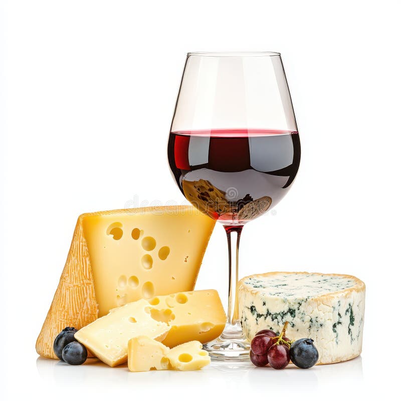 Red Wine with Cheese and Grapes. Stock Illustration - Illustration of ...