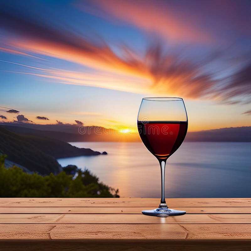 Glass with Red Wine on Sunset Background Stock Illustration ...