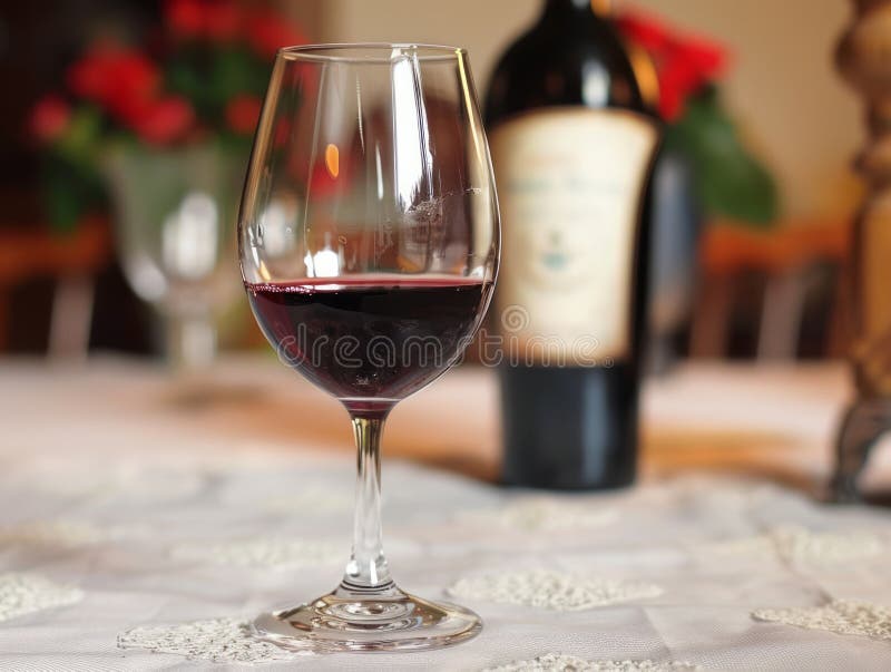 A Glass of Red Wine on a Table Stock Image - Image of cloth, stemware ...