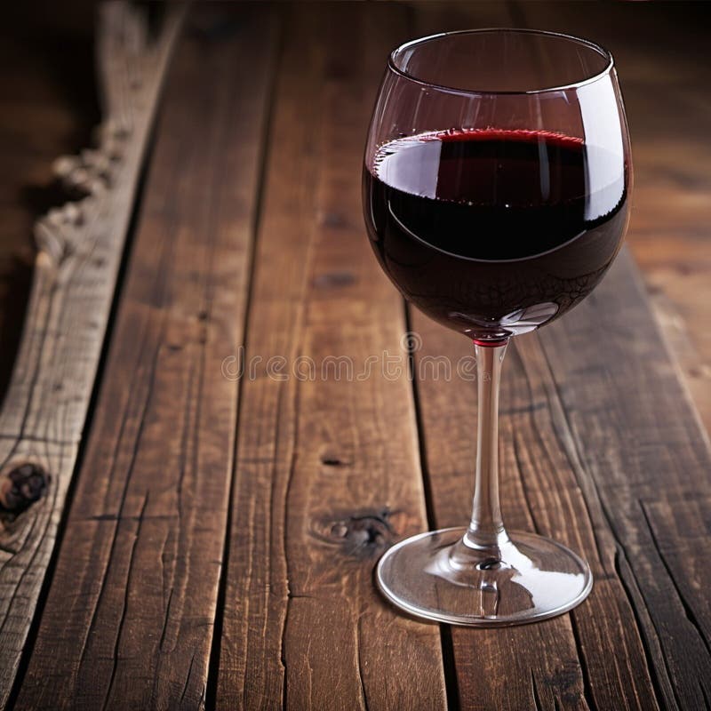 Glass of Red Wine on Wooden Table in Rustic Interior Stock Illustration ...
