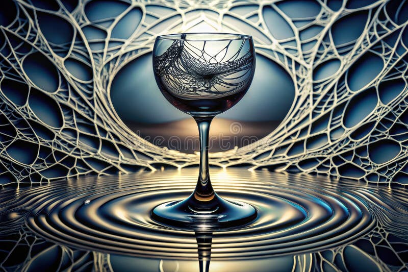 A Glass Reflecting an Intricate Network of Lines on a Dark, Reflective ...
