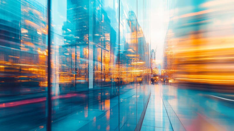 Glass Reflection of a Cityscape with Motion Blur Stock Illustration ...