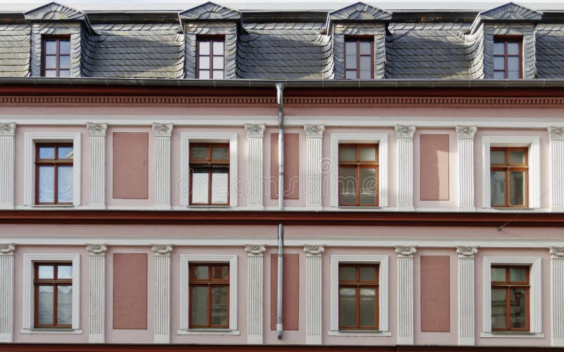 Glass Reflections on a Vintage Building Decorated Facade with Regular ...