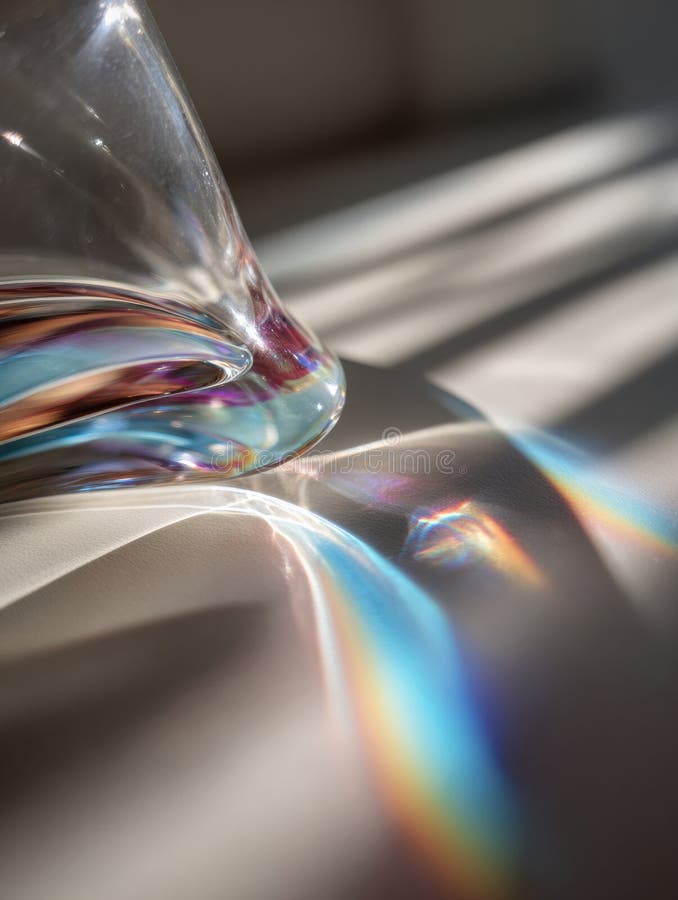 Glass Refraction Shows Light Spectrum on Light Surface in Sunny Room ...