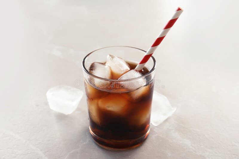 Glass of Refreshing Cola with Ice on Grey Stock Image - Image of coke ...