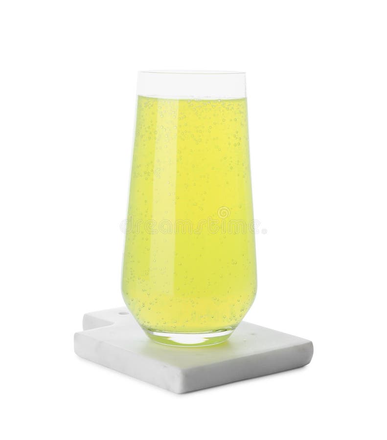 Glass of Refreshing Drink and Stylish Stone Cup Coaster Isolated on ...