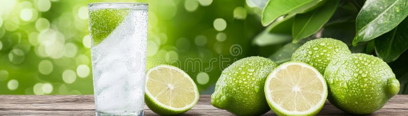 Glass of Refreshing Lime Water with Ice and Fresh Lime Slices ...