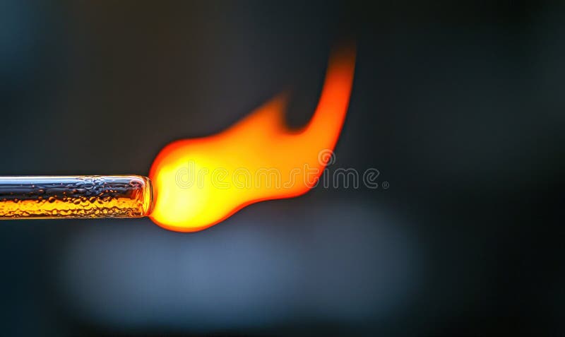 A Glass Rod is Heated To Melting Point by a Bright Orange Flame ...