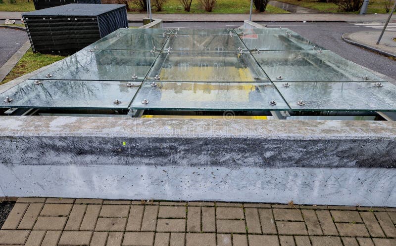 Glass Roof Above the Exit from the Underground Garage. Stock Image ...